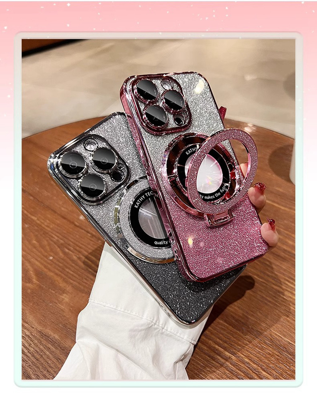 Luxury Plating Glitter Gradient Magnetic Holder Case for IPhone 15 Pro Max Casing 11 Pro 12 13 ...