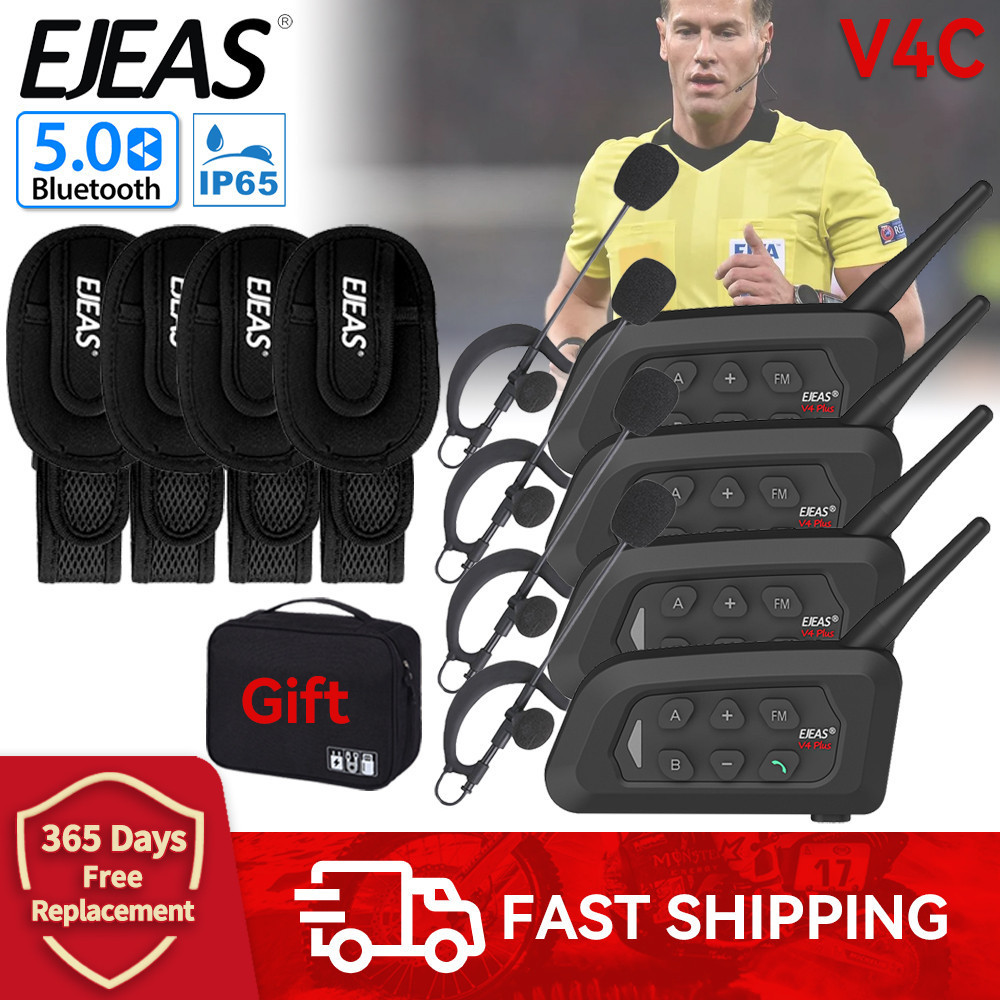 4/3PCS EJEAS V4C PLUS Football Referee Intercom Headset 1500M Full ...