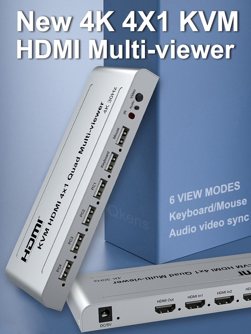 4K HDMI KVM 4x1 Quad Multi-Viewer Video Multiplexer 1080p Seamless ...
