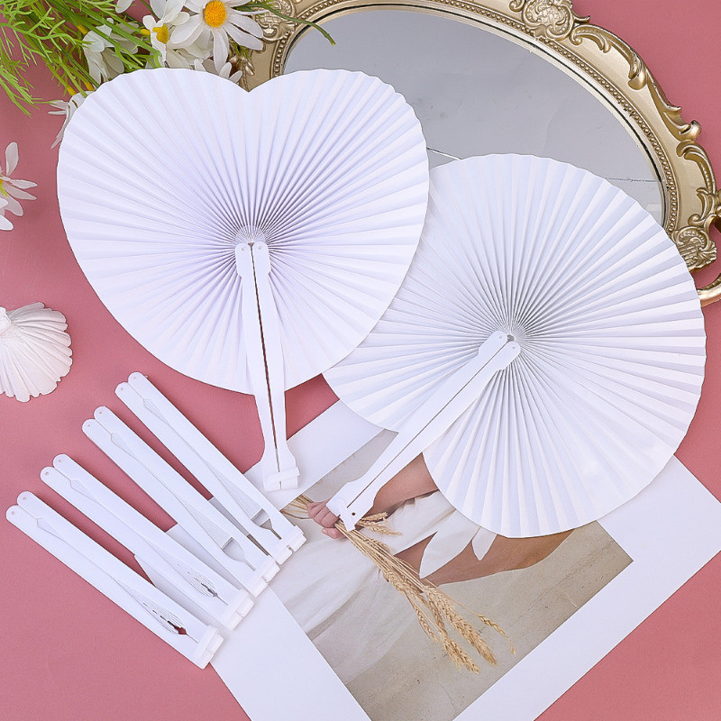 [Wholesale Price] Hand Folding Fan - White Love Shape Paper Fan ...