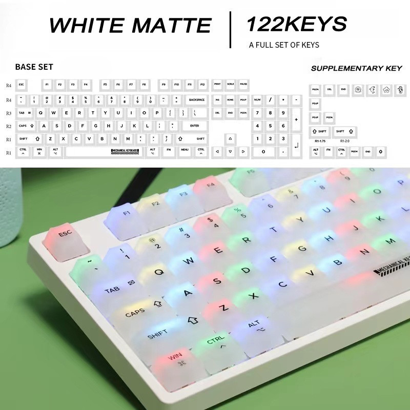 122 Keys Milky White Matte Keycaps Frosted Fog Transparent PC ABS ...