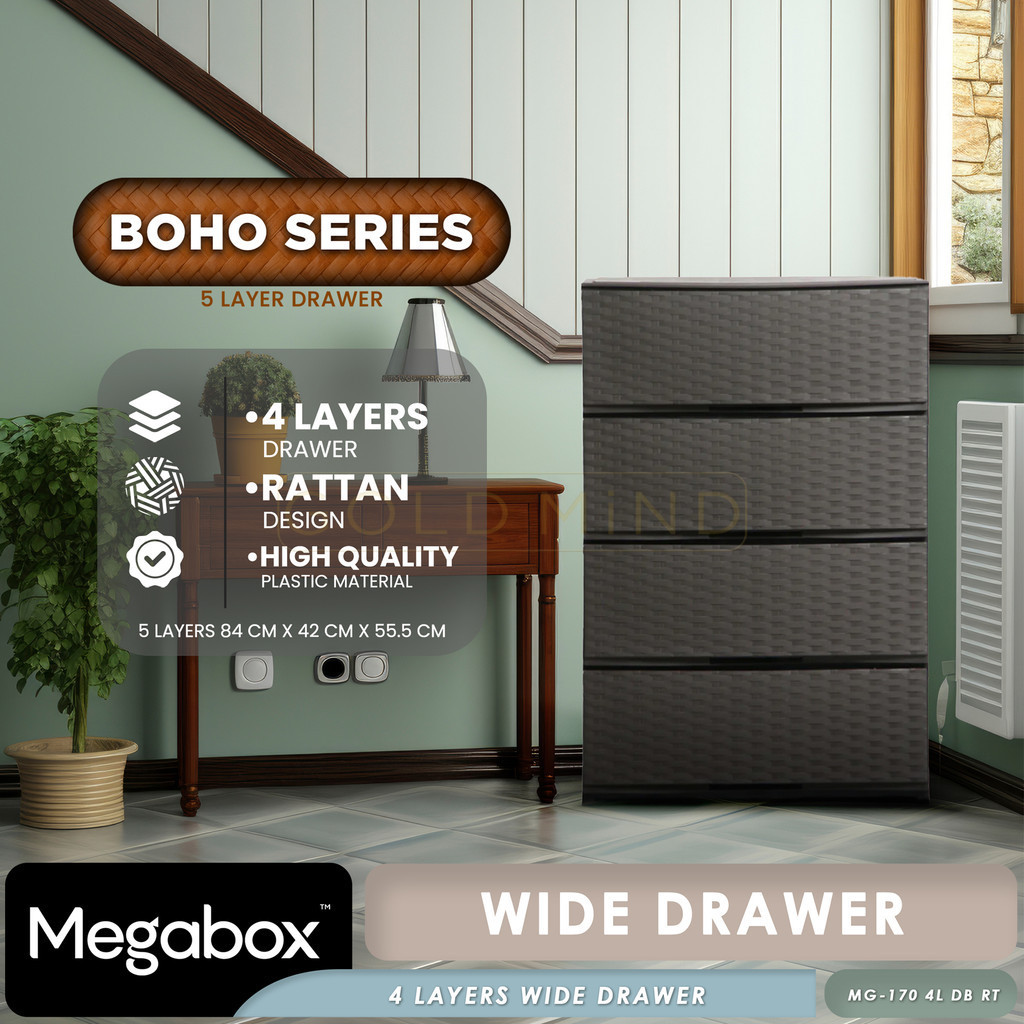 Megabox Plastic Wide Drawer Rattan Finish ( 4 & 5 Layers Boho / Classic ...