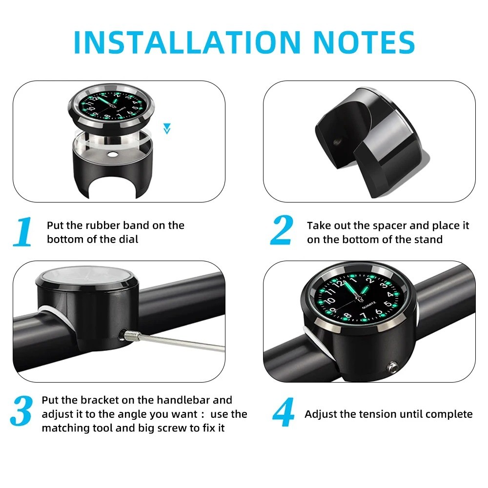 Motorcycle Handlebar Clock Durable Stainless Steel Refit Night Vision ...
