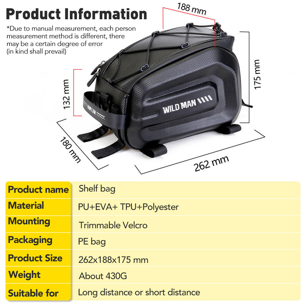 Newboler Bicycle Bag 4L EVA Hard Shell Bike Rear Seat Bag Waterproof ...