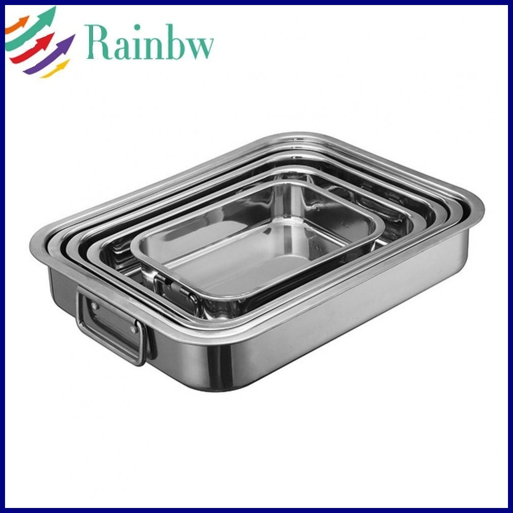 Stainless Steel Deep Roasting Tray Oven Pan Grill Rack Baking Roaster ...
