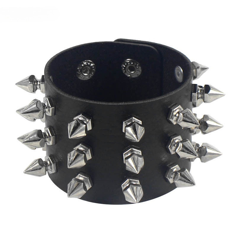 Adjustable Black Leather Wristband Bracelet Cuff Goth Gothic Punk ...