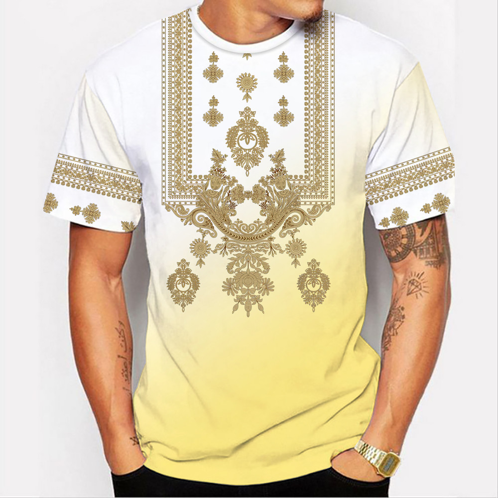 2025 Ethnic Retro Style T-shirt Balong Floral Pattern Printed Tops ...