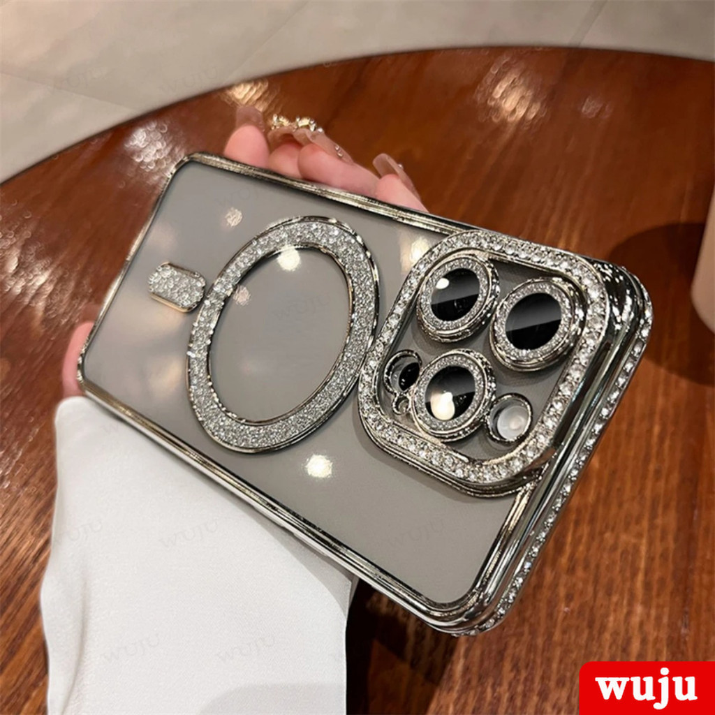 WUJU Fashion Glitter Luxury Diamond Clear Magnetic Wireless Charging ...