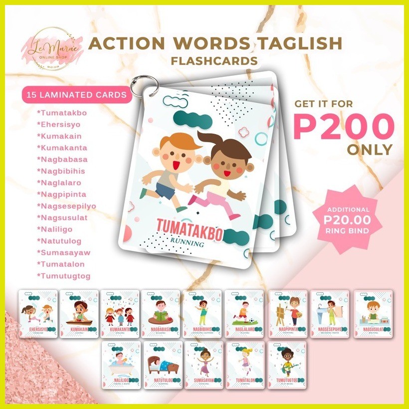 ACTION WORDS TAGALOG FILIPINO Laminated Educational Flashcards Filipino ...