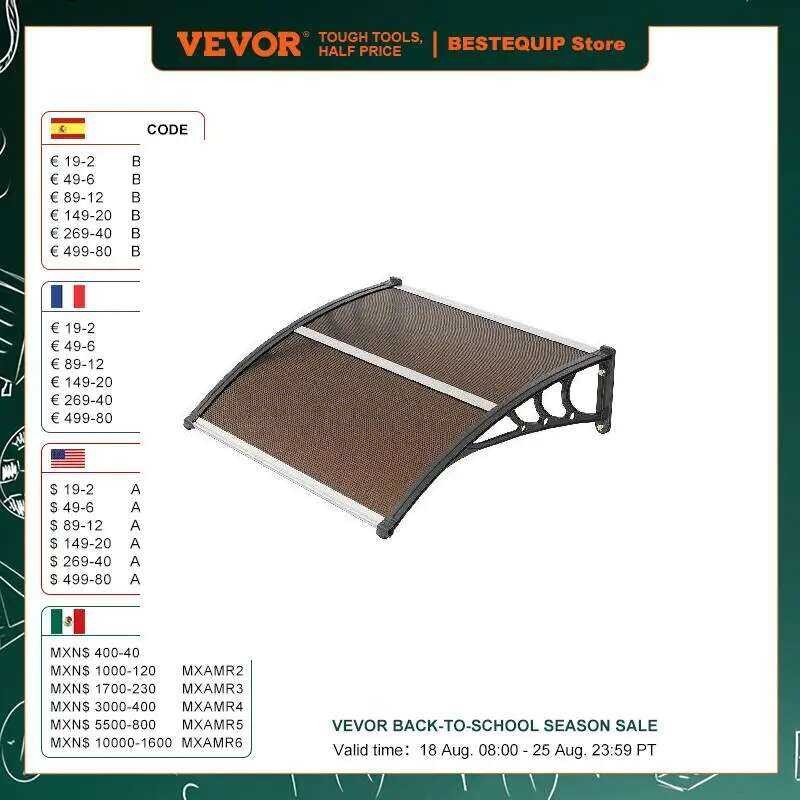 Xj VEVOR Canopy 3 Sizes UPF 50+ Polycarbonate Entry Window Front Door ...