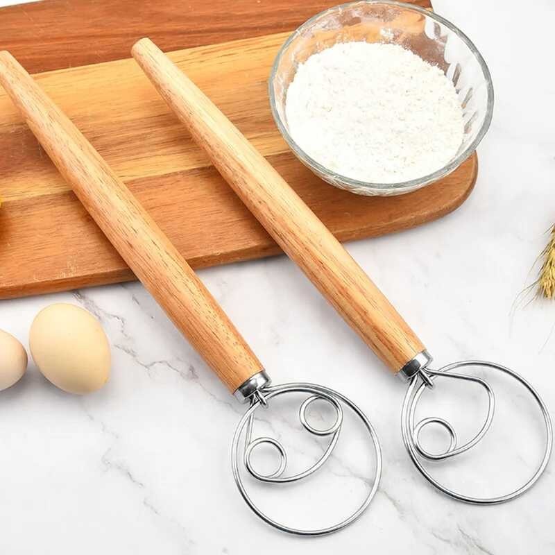 Danish Whisk Stainless Steel Olandes Style Bread Hand Mixer Wooden ...