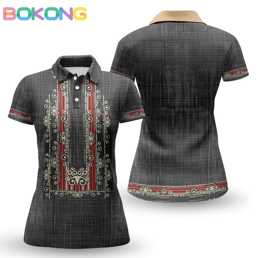 Ethnic Style Polo Short-Sleeved Tops Retro Barong Pattern Polo Shirts ...