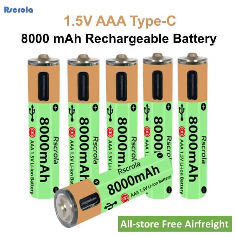 Long-Lasting AAA 2C 4 Battery 1.5 Volt 8000Mah Type-C Rechargeable ...