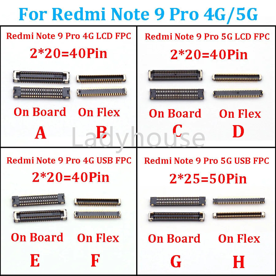 1-10PCS 40 50 Pin USB Charger Charging FPC Connector For Xiaomi Redmi Note 9 Pro/4G 5G/Note9 Pro ...
