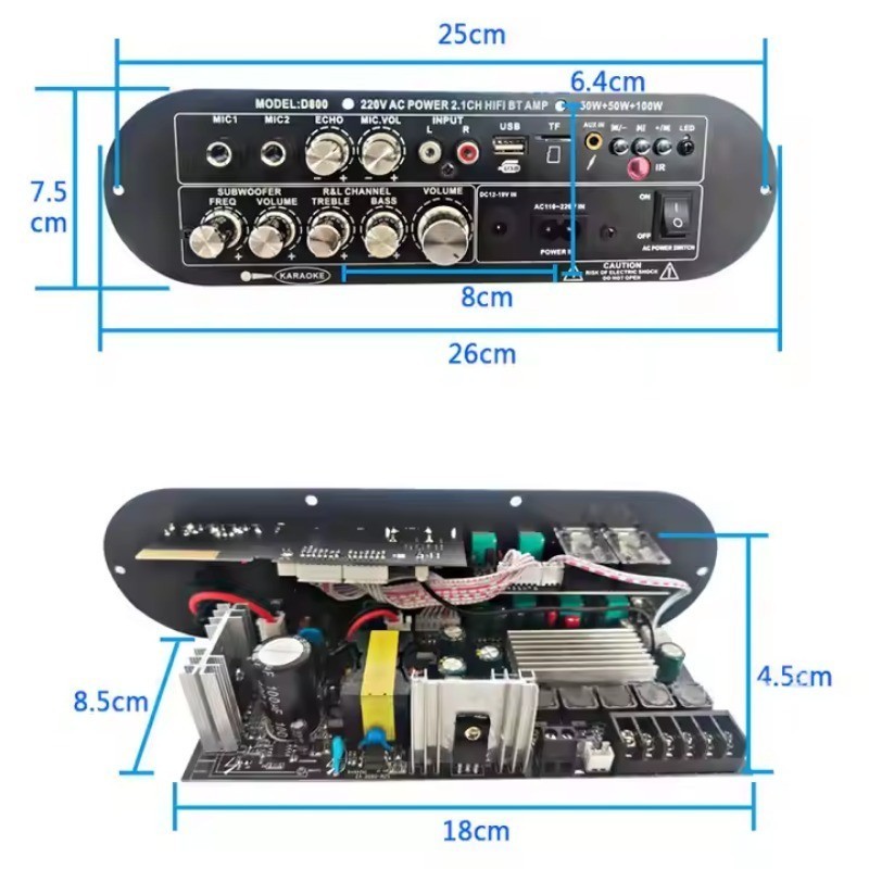 D800 2.1 Channel Bluetooth 5.0 Amplifier AC 110Vto 220V for Speaker ...