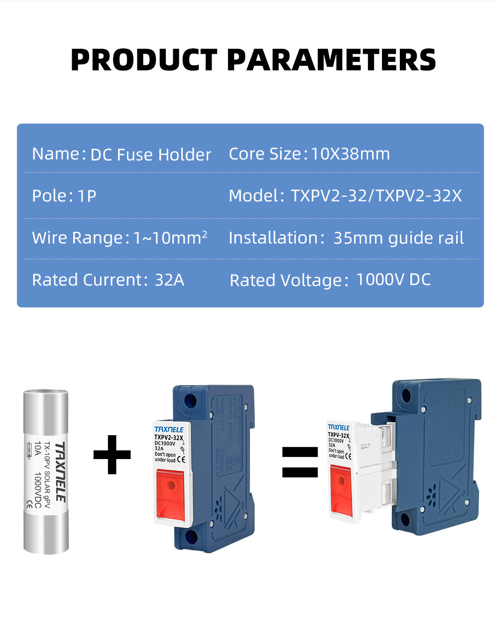 Solar DC Fuses 1000V PV Photovoltaic 10A 15A 20A 25A 30A DC Fuse Holder ...