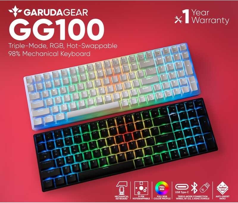 GARUDA GEAR Gg100 (Ice White) Tri-Mode Wireless, Hot Swap, 98% ...