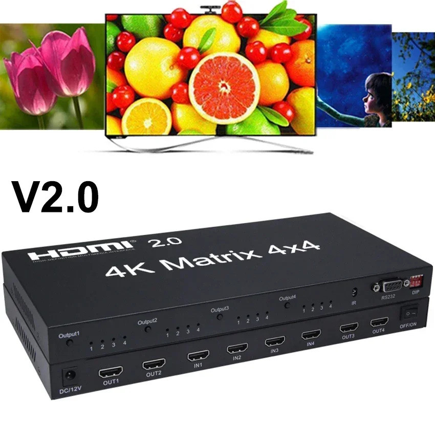 4x4 Matrix 4 in 4 Out 4K 60Hz HDMI Matrix 4X4 HDMI Switch Video ...