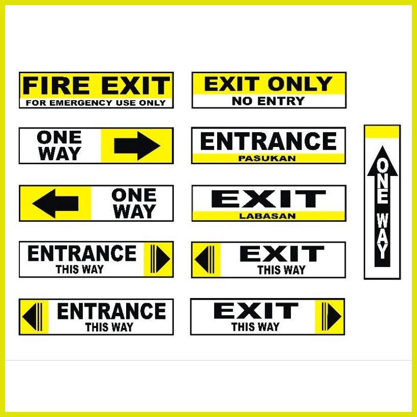 Signage for establishments Yellow signage Directional signage Entrance ...