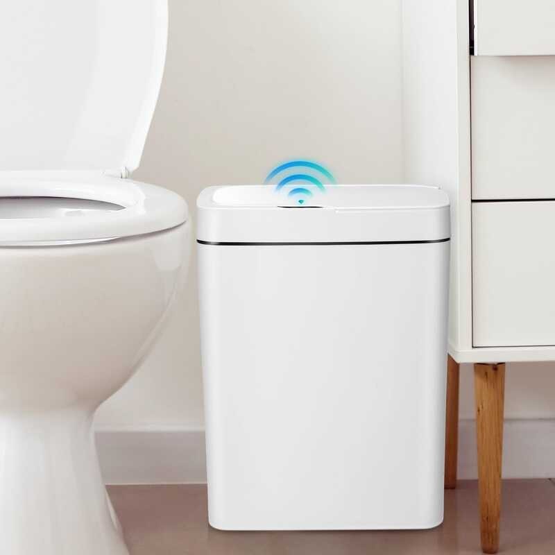 18L Waterproof Automatic Bathroom Garbage Can With Lid, Slim Motion ...