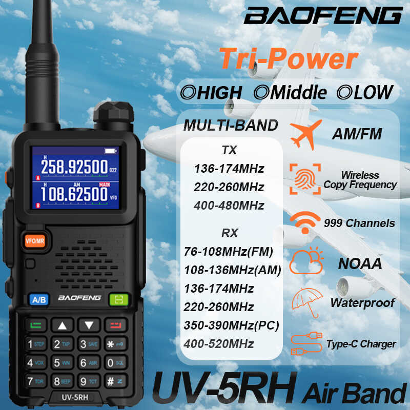 Baofeng Uv-5Rh Air Band Walkie Talkie Tri-Power Wirless Copy Frequency Multi-Band AM FM NOAA ...