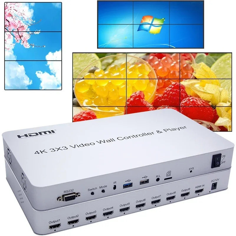 4K 3x3 HDMI Video Wall Controller TF USB Flash Drive Player 2x3 Multi ...