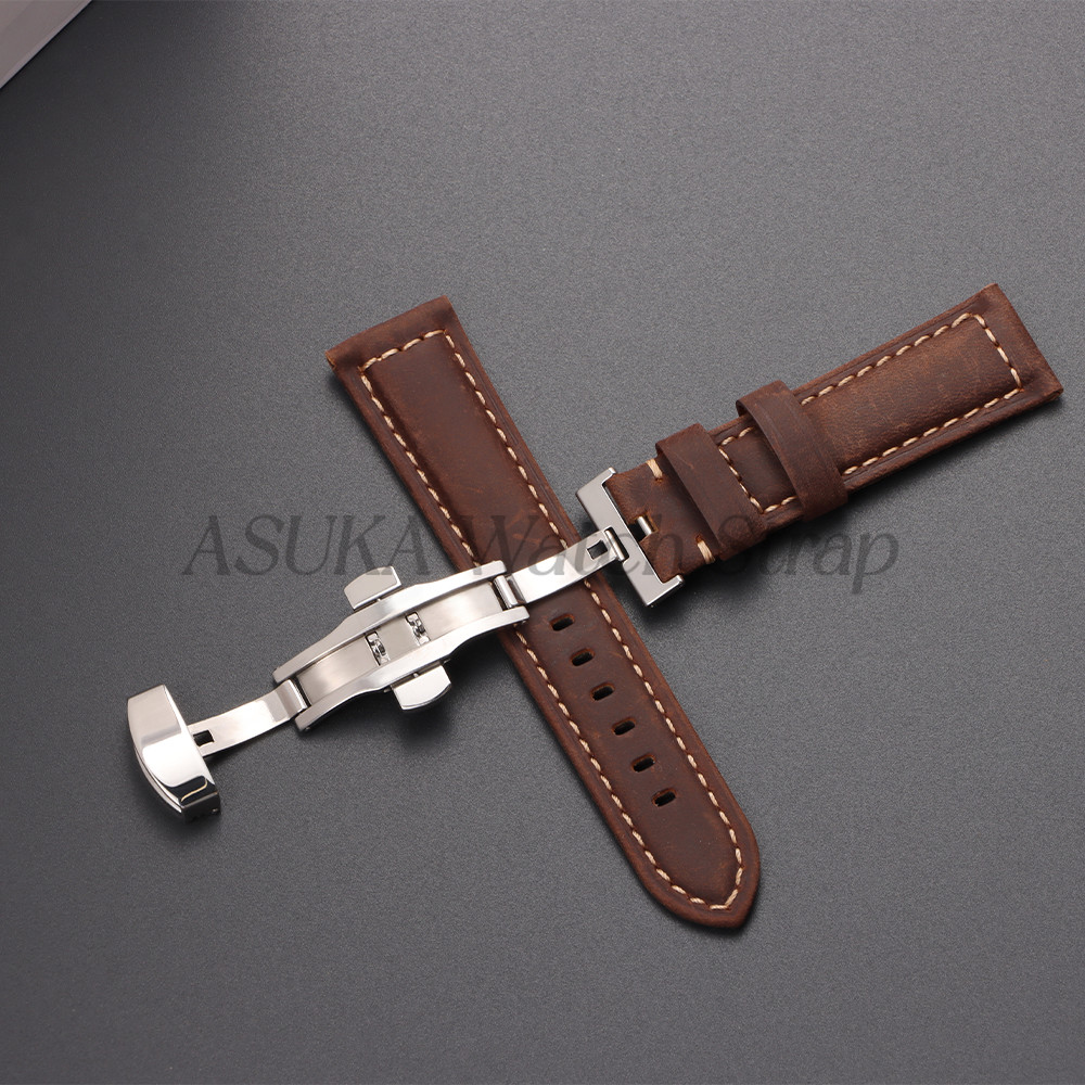Classic Genuine Leather Watch Strap with Butterfly Buckle 20/22/24/26mm ...