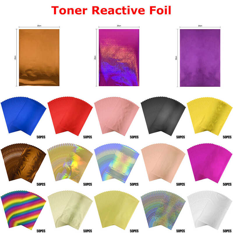 Reactive 50Pcs/Bag Multi-Color Foil Golden Sier Holographic Foil Paper ...