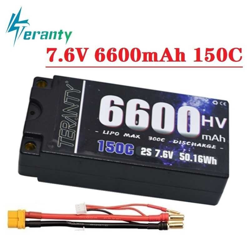 Upgrade 2S 7.6V 6600mAh Shorty Battery 150/300C RC Lipo Battery With 5mm Bullet Deans Ultra Plug ...