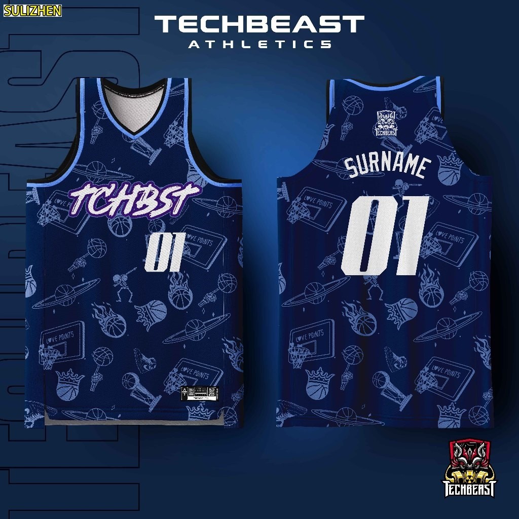 Doodle Full Sublimation Basketball Jersey Techbeast ( CUSTOM NAME + NUMBER ) | Shopee Philippines