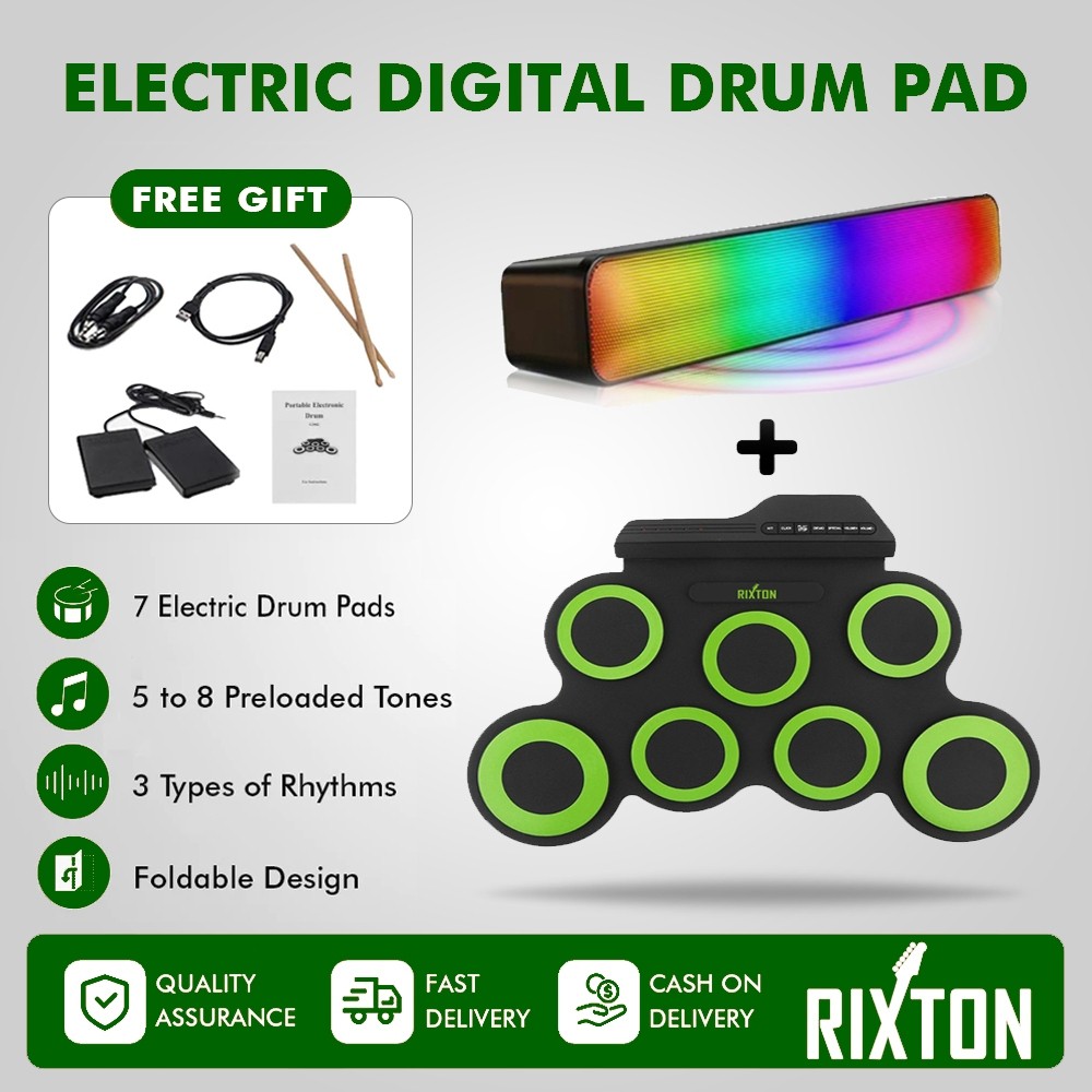 RIXTON Portable Electric Digital Drum Set Silicone Electric Drum Pag ...