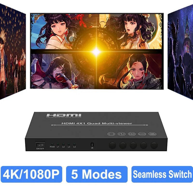 4K 4x1 Hdmi Multi-viewer 4 Channel Input Video Multiplexer 1080p Quad ...
