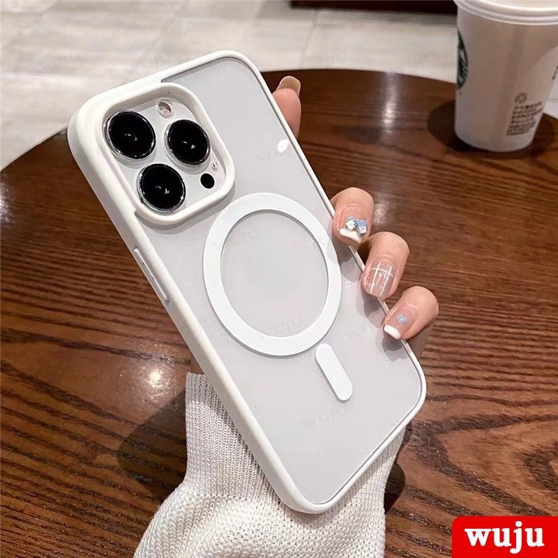 WUJU Matte Transparent Acrylic Magnetic Wireless Charging Case Compatible For iPhone 16 11 12 13 ...