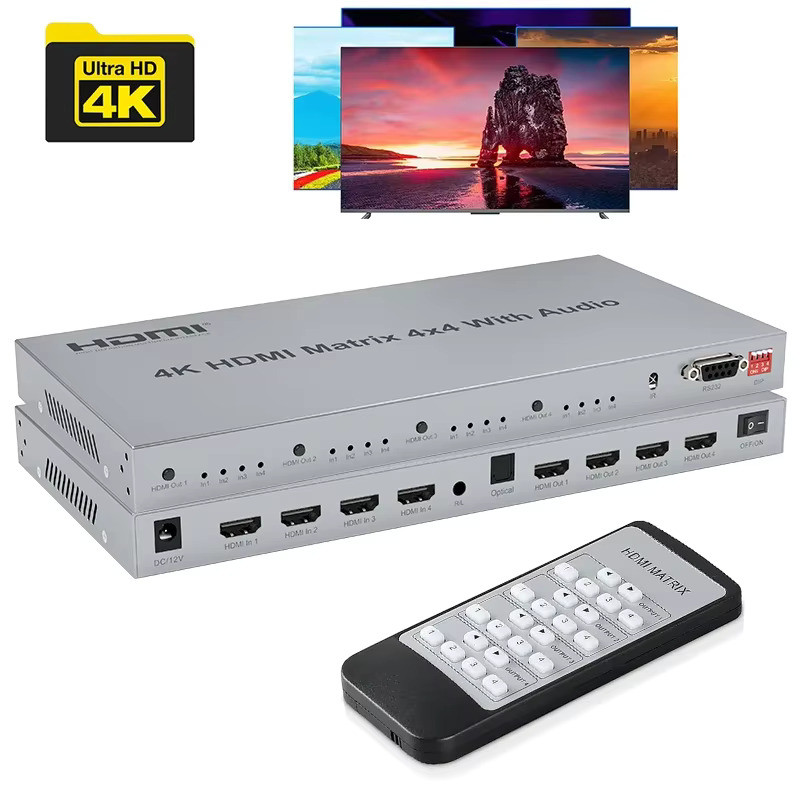 HDMI Matrix Switcher 4 in 4 out 4K 30Hz/60Hz HDMI Video Matrix Switch ...
