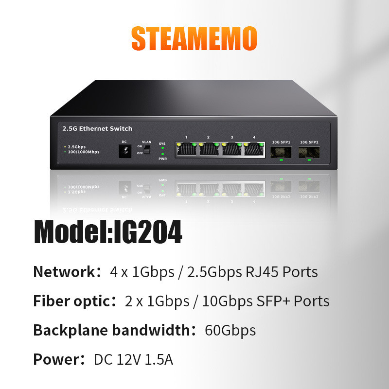 STEAMEMO 2.5G 4 Port Ethernet Switch 10G SFP+ Network Switch None POE ...