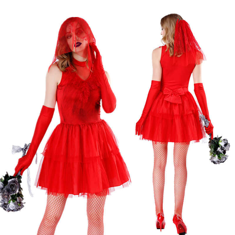 New Halloween COS Dress Adult Red Underworld Ghost Bride Female Ghost ...
