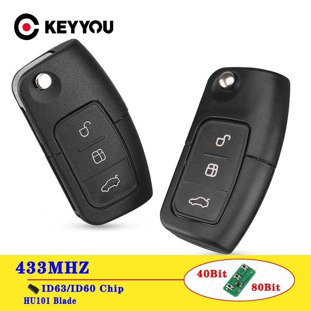 2pcs 433MHz Remote Car Key Control with 4D63/4D60 Chip For Ford Focus 3 ...