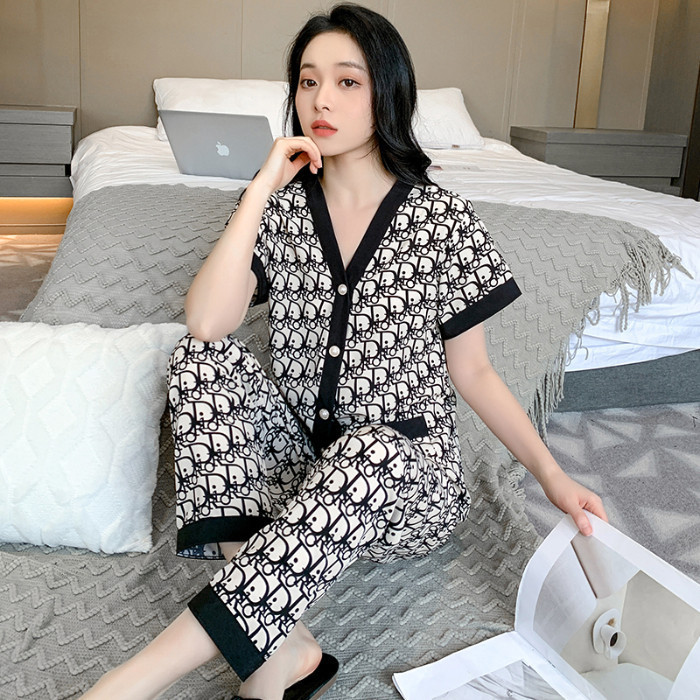 Korean Fashion Women Silk Satin Kimono Pajamas Set Female Short Sleeve ...