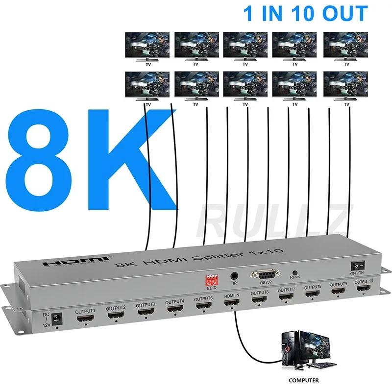 8K 60Hz HDMI Splitter 1x10 1 in 10 Out Multi Screen Splitter Audio ...