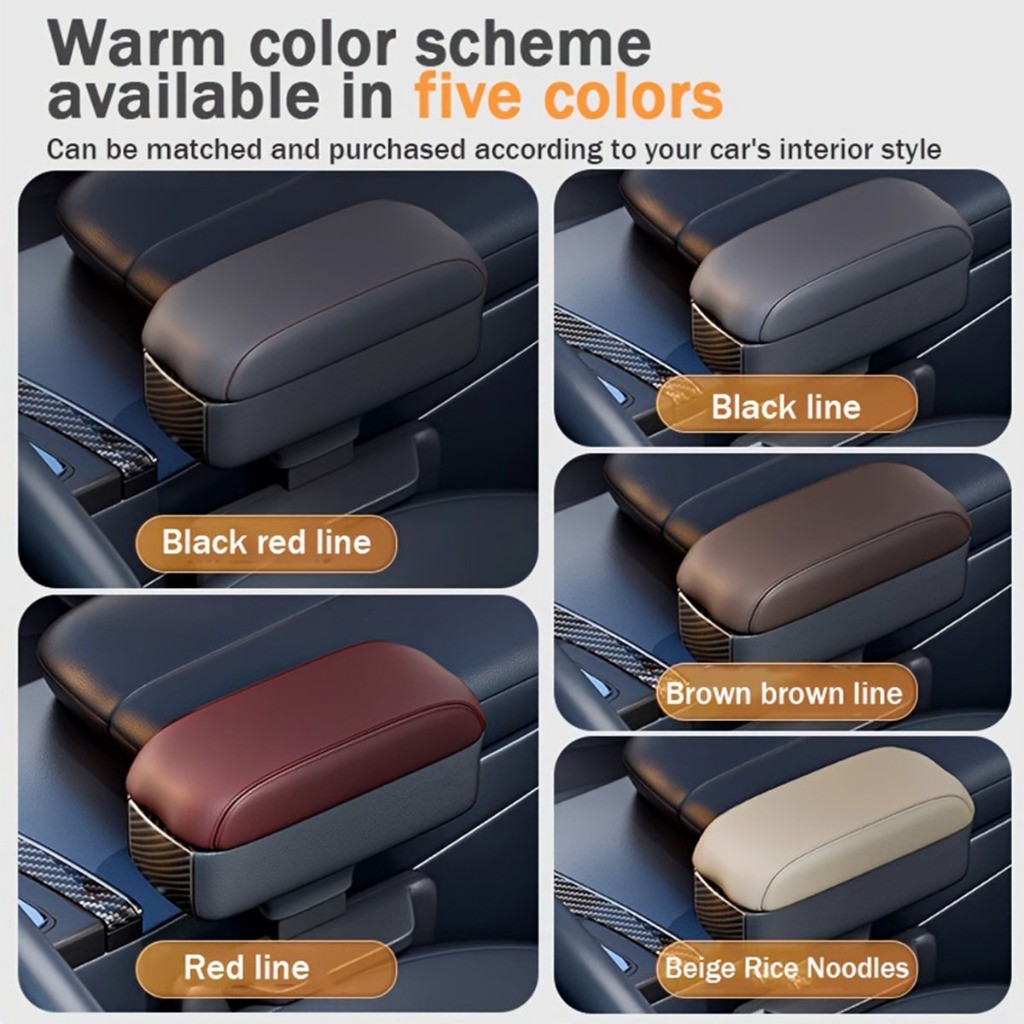 1pc Car Arm Rest Storage Box Adjustable Height Charging Organizer Elbow ...