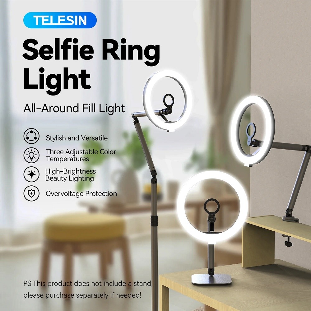 TELESIN 10-inch ring fill light with remote control and three-speed ...