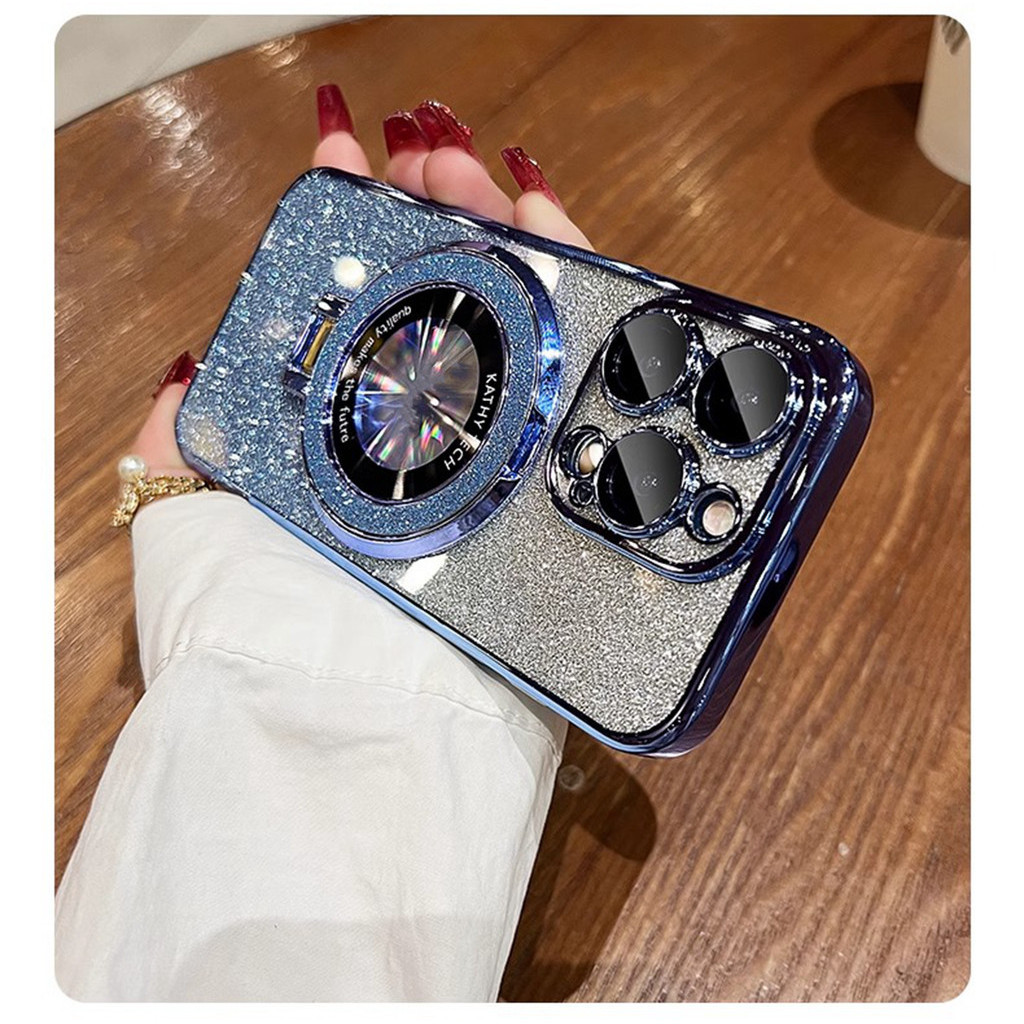 Luxury Plating Glitter Gradient Magnetic Holder Case for IPhone 15 Pro Max Casing 11 Pro 12 13 ...