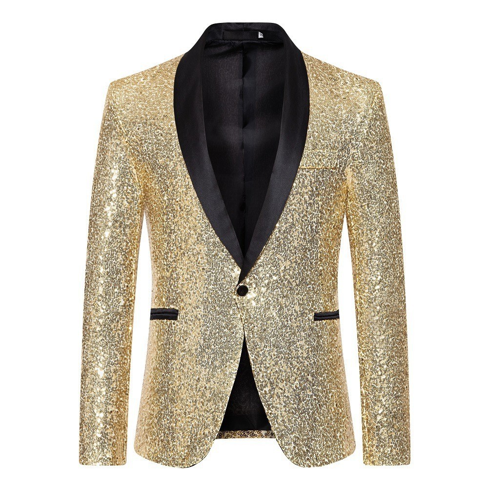 Sequined Male Singer Dress Performance Golden Suit Jacket Host ...