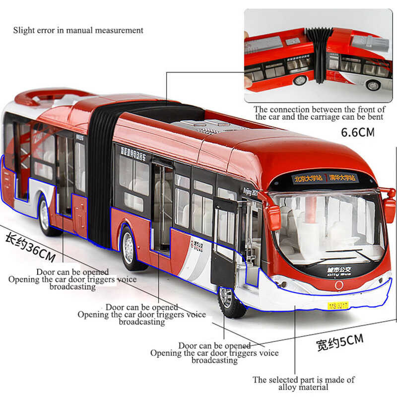 1: 32 Large Double Section Bus Model Articulated Sightseeing Tour Bus ...