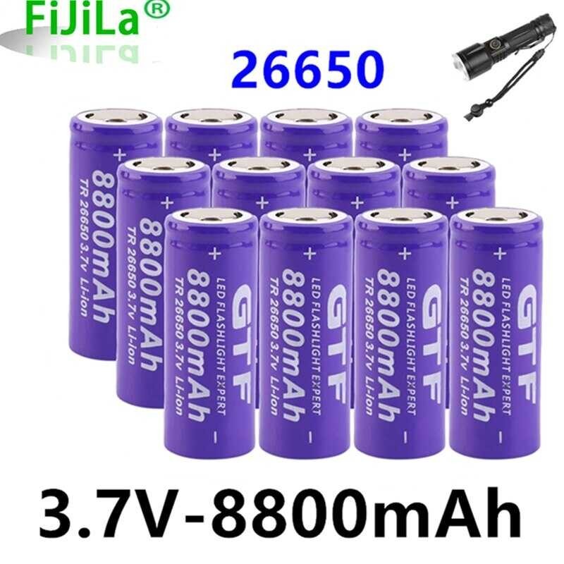 26650 Battery, 8800Mah, 3.7V LED Flashlight, Lithium-Ion Battery ...