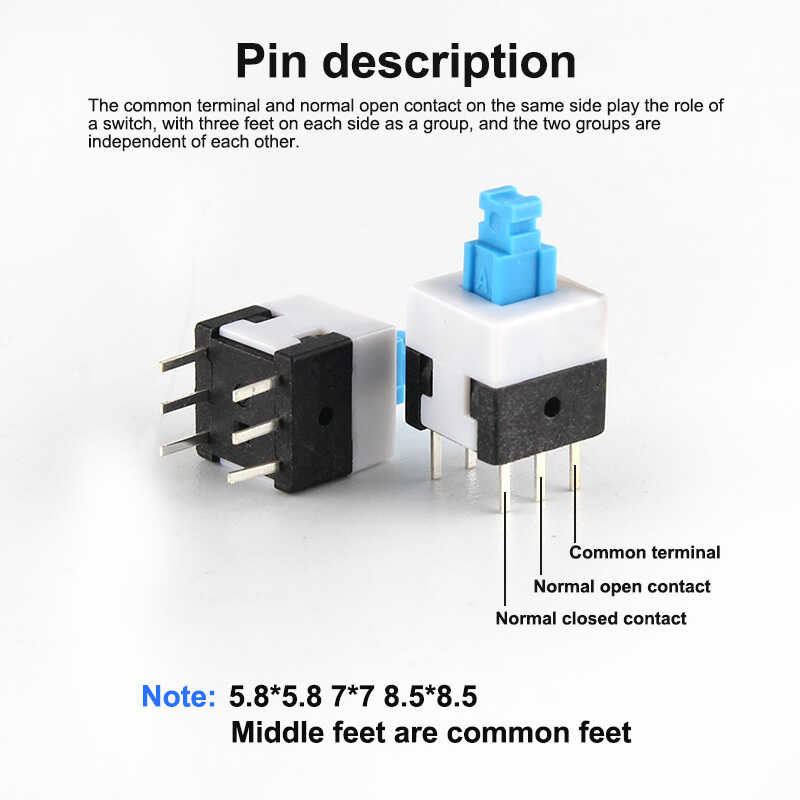 6-pin button switch, 5.8x5.8, 7x7, 8x8, 8.5x8.5mm, self-locking ...