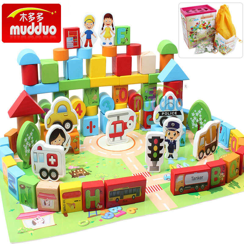 100 Wooden Toys With Numbers And Letters, Scene Blocks, And 60 Traffic ...