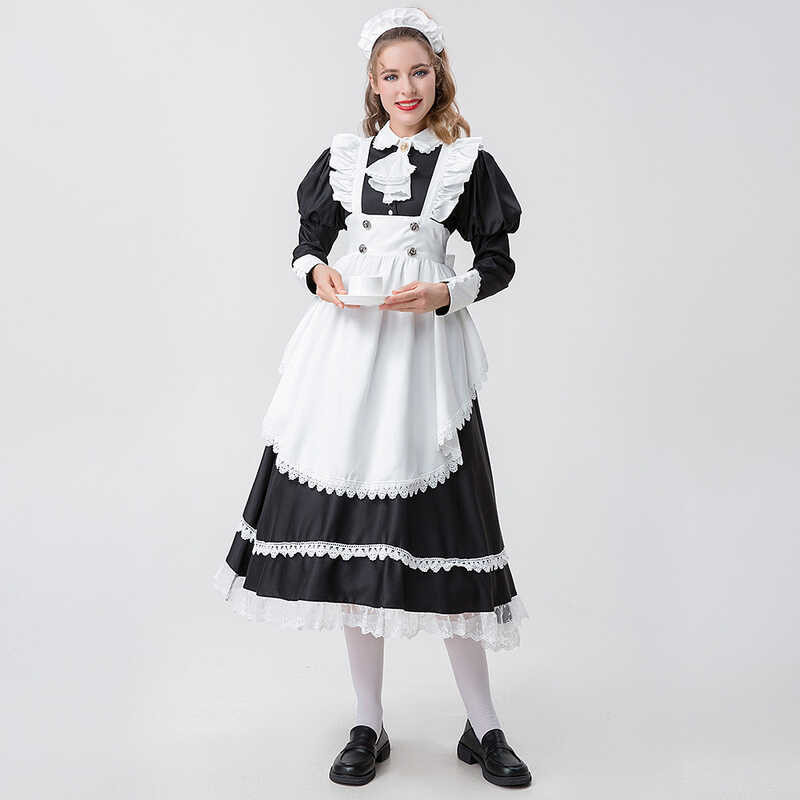 British butler dress maid work uniform long sleeved dress long maid ...