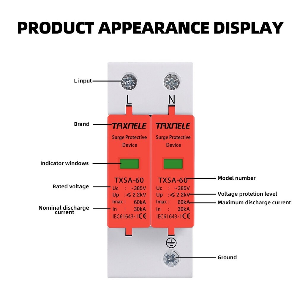 AC SPD Din rail 20KA 40KA 30KA 60KA 2P 4P 385V House Lightning Surge Protector Low-voltage ...
