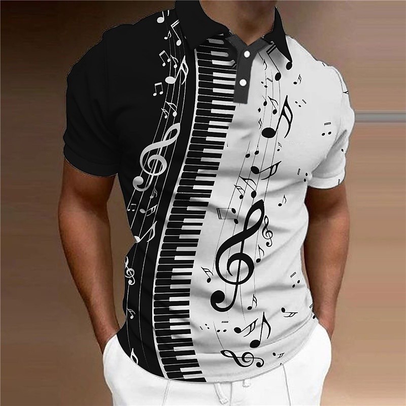 Men's Button Polo Shirt Pattern Musical Note Print Street Short Sleeve ...